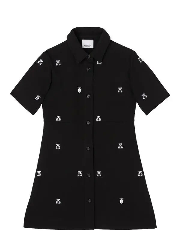 Burberry Thomas Bear Embroidered Short Sleeve Shirt Dress - Black