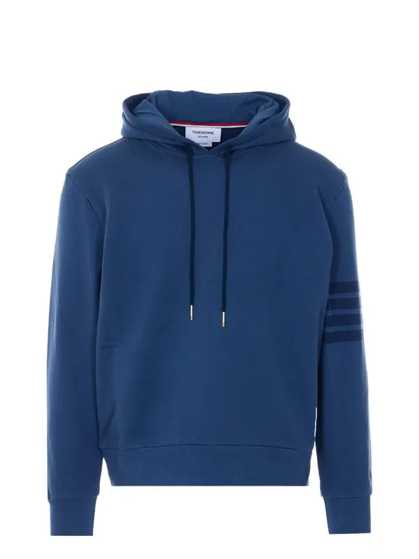 Thom Browne Logo Patch Drawstring Hoodie - Navy Blue