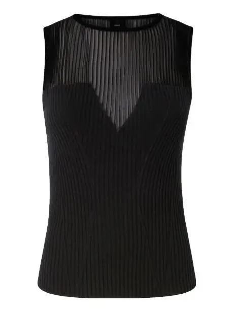 Pinko Ribbed Sleeveless Top With Sheer Yoke - Black