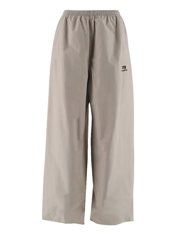 Balenciaga Wide Leg Logo Embroidered Pants - Gray