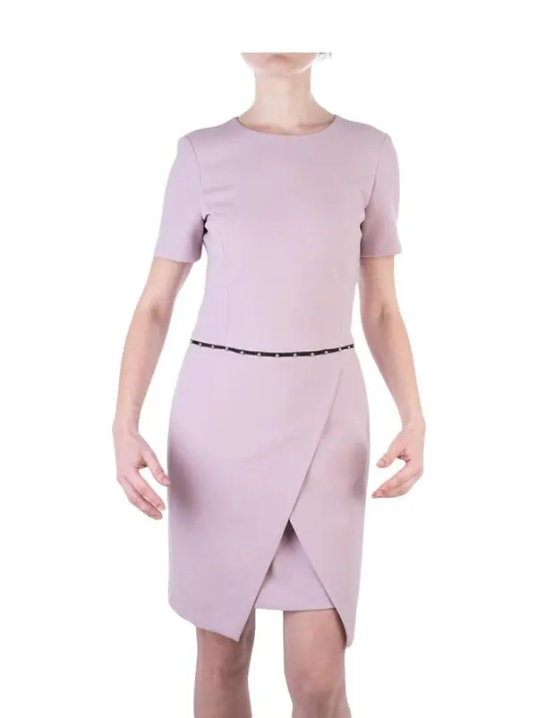 Emporio Armani Short-sleeved Round Neck Dress With Metal Rivet Detail And Front Slit - Pink