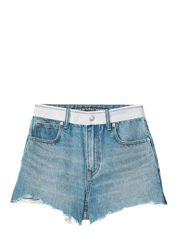 Alexander Wang Denim Shorts With Logo Waistband - Denim Blue