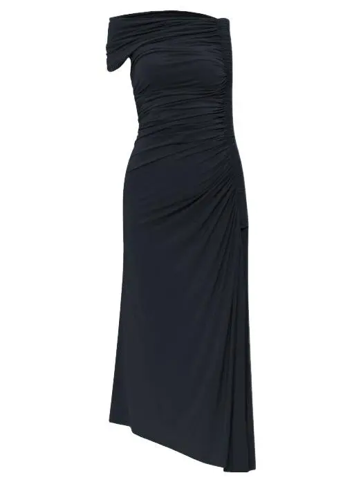 Alaïa Ruched Pendant Dress With Side Slits - Navy Blue