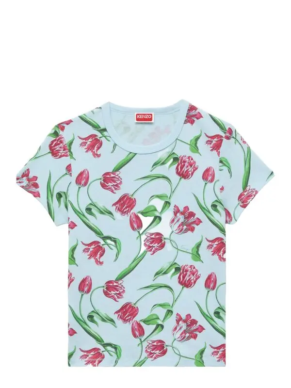 Kenzo Tulip Print Cotton T-shirt - Blue