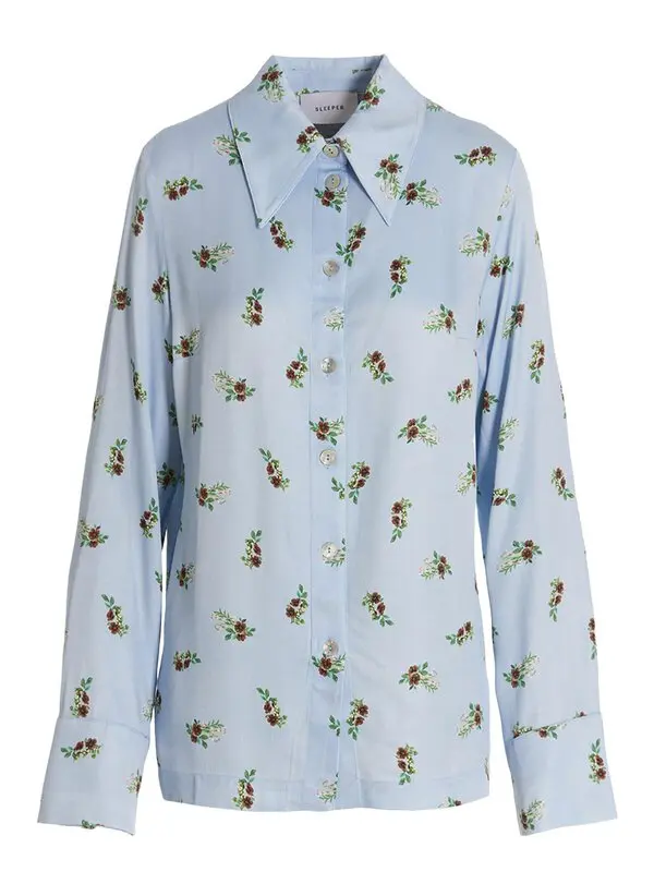Sleeper Blossom Floral-print Satin Shirt - Blue