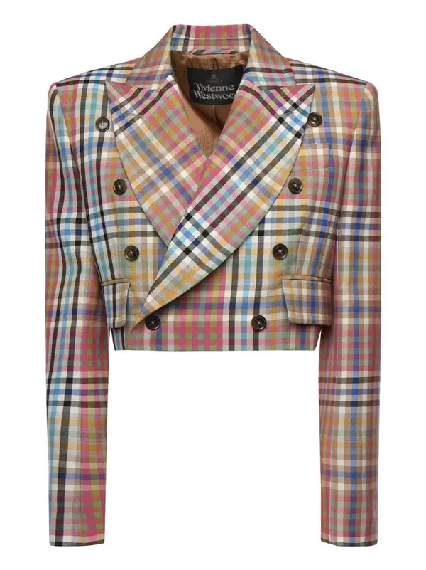 VIVIENNE WESTWOOD Cropped Checked Double-breasted Blazer - Nude