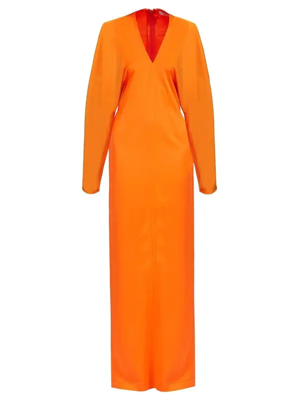 FERRAGAMO V-neck Long Sleeve Midi Dress With Back Slit - Orange