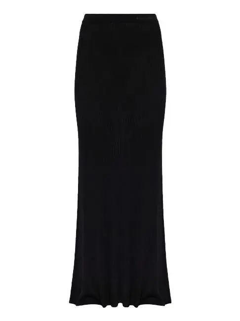 Balenciaga Ribbed Maxi Skirt With Logo Waistband - Black