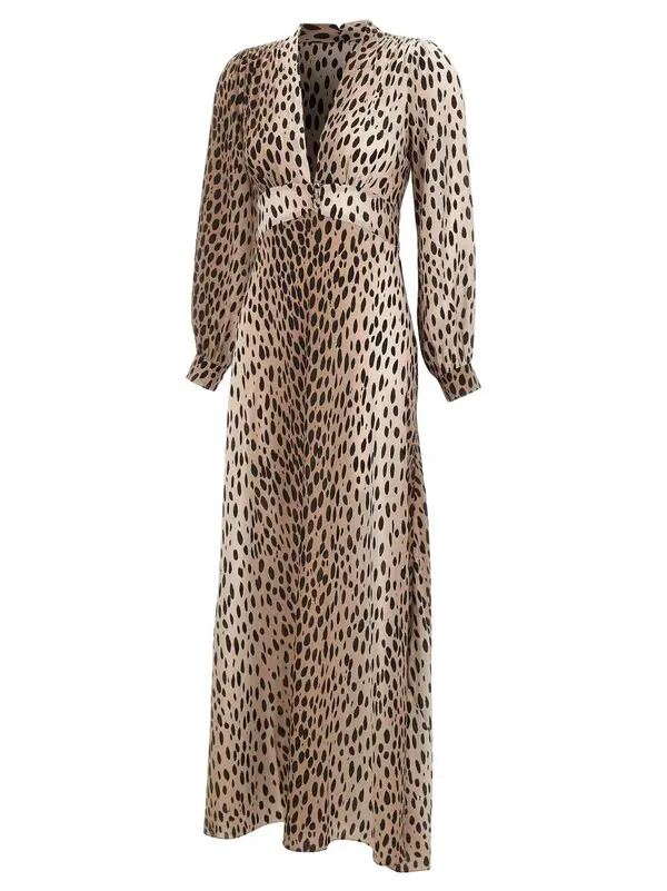 Rixo Leopard Print Long Sleeve Open Back Dress - Nude