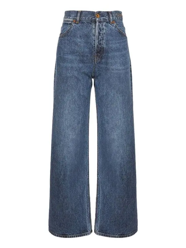 Chloé Logo Embroidered Wide-leg Jeans - Blue