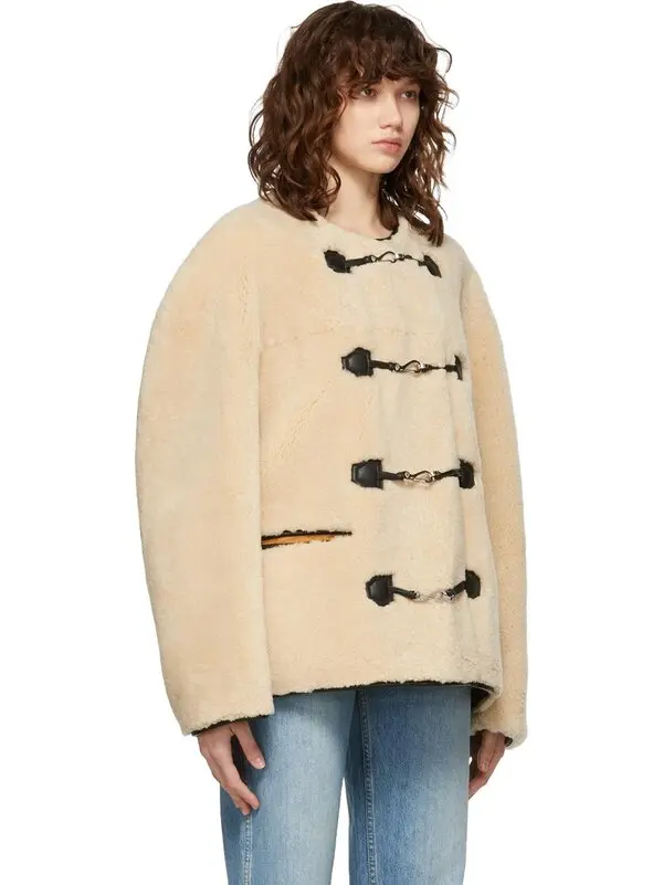 TOTEME Teddy Shearling Jacket With Logo Buckle Detail - Nude