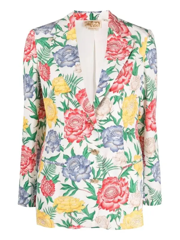 FERRAGAMO Single-breasted Floral Print Blazer - White