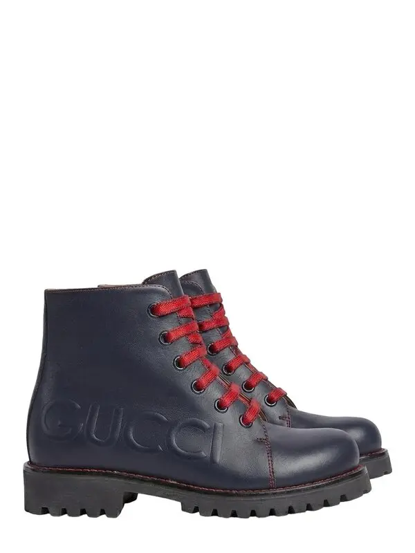 Gucci Logo-embossed Leather Boots - Blue