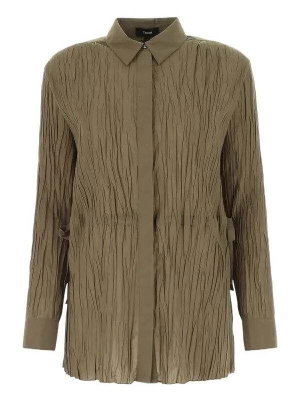 Theory Tie-waist Crinkled Long-sleeved Shirt - Brown