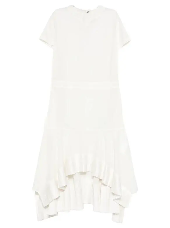 Sacai Asymmetric Ruffled Crewneck Dress - White
