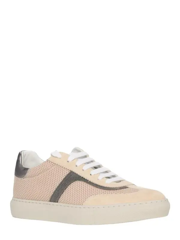 Brunello Cucinelli Monili Chain Detail Leather Sneakers - Nude