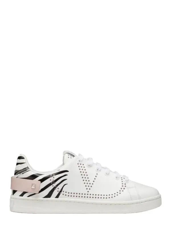 Valentino Garavani Backnet Leather Sneakers With Zebra Print Heel - White