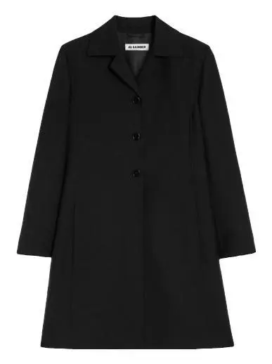 JIL SANDER Double Wool Twill Coat - Black