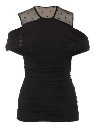 MARINE SERRE Ruched Sleeveless Top With Pleated Details - Black