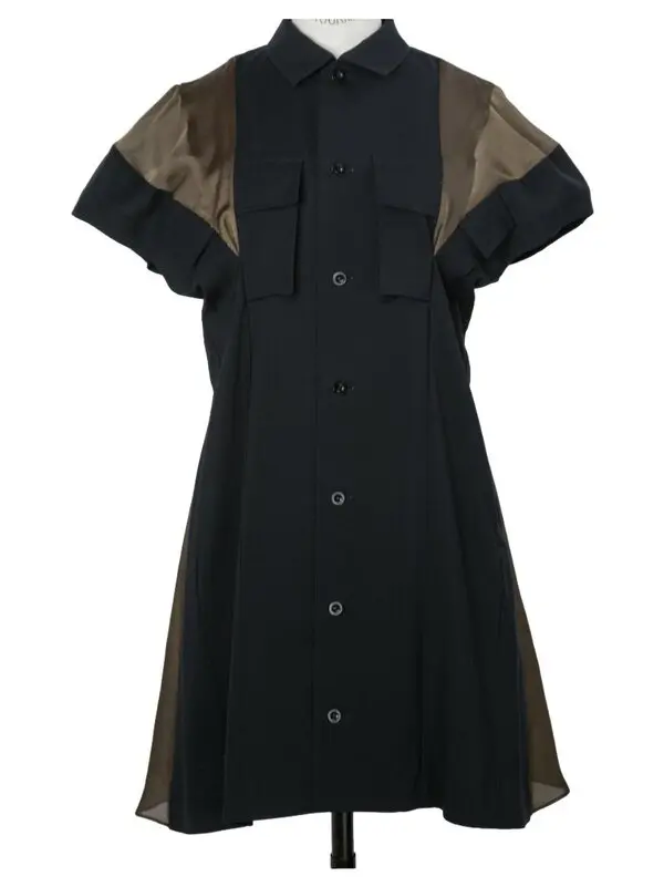 Sacai Panelled Pocket Dress With Button-up Closure - Black