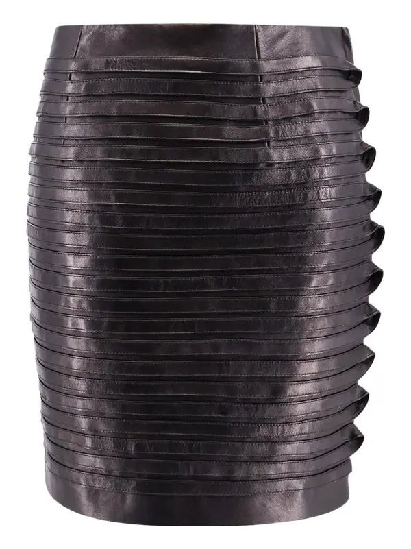 Versace High-waist Leather Mini Skirt With Layered Detail - Black