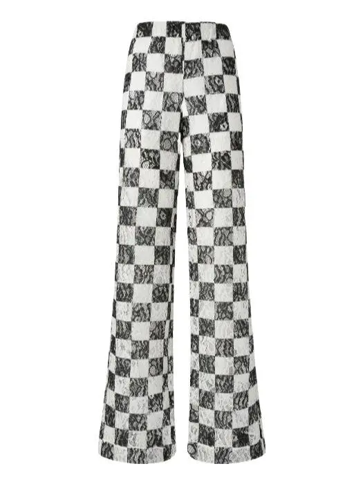 Pinko Wide-leg Check Pattern Lace Trousers - Gray