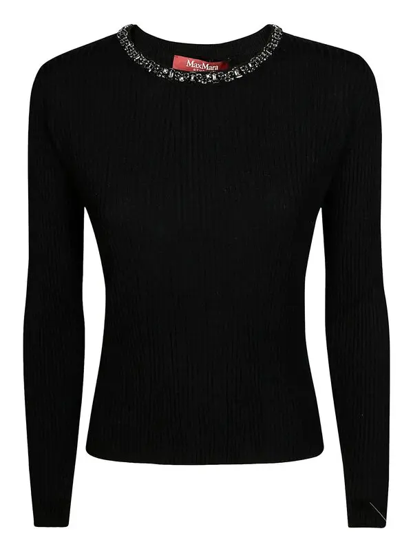 Max Mara Catone Crystal-embellished Ribbed Knit Top - Black