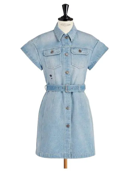 Dior Riviera Short Belted Shirtdress In Denim - Blue
