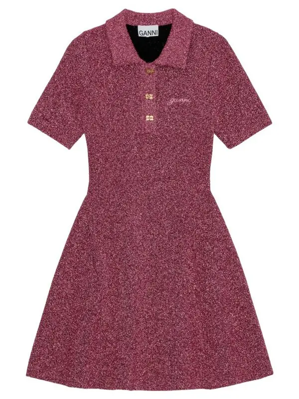 GANNI Embroidered Logo Flared Dress - Pink