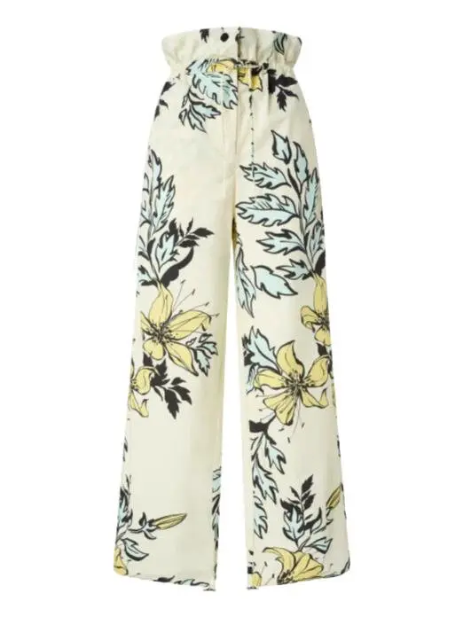 Pinko Floral Printed Paper Bag Waist Wide-leg Trousers - White