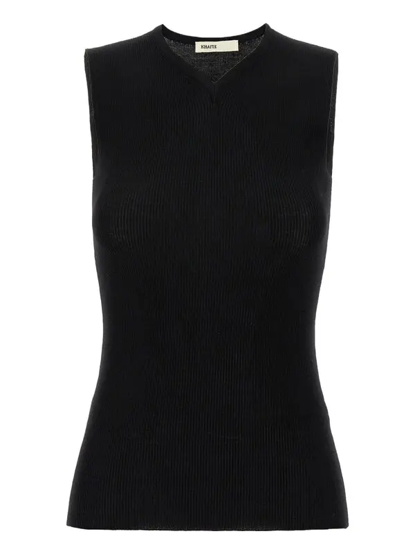 Khaite Renato Sleeveless V-neck Top - Black