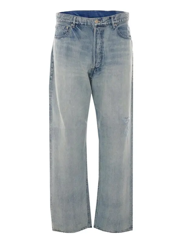 Auralee Faded Selvedge Distressed Jeans - Gray