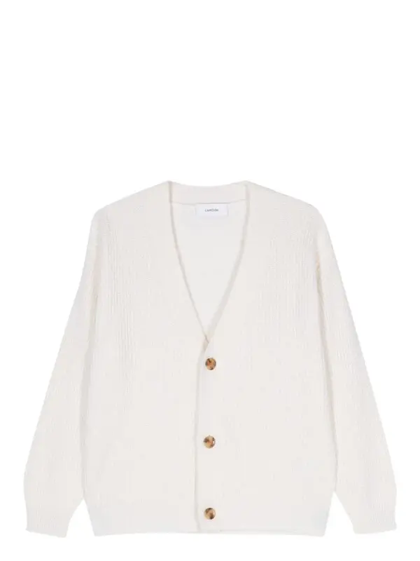 LARDINI Ribbed-knit V-neck Cardigan - White