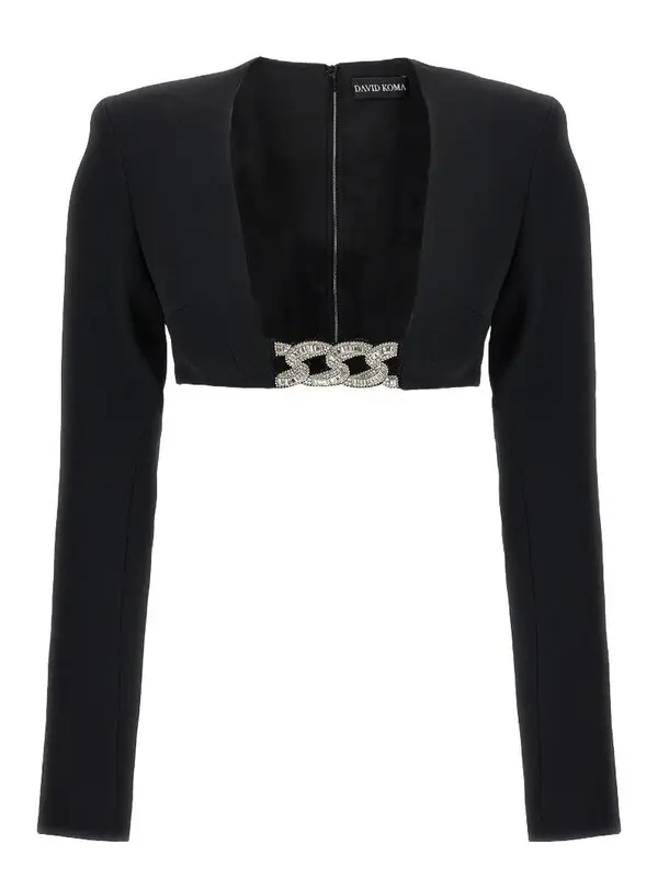 David Koma Chain Embellished Cropped Jacket - Black
