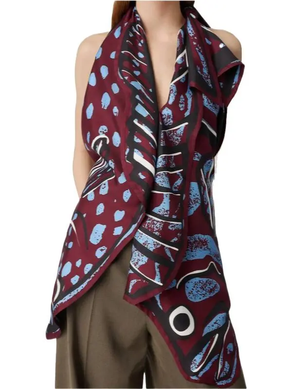 Bottega Veneta Printed Silk Twill Top - Black Cherry/navy Blue