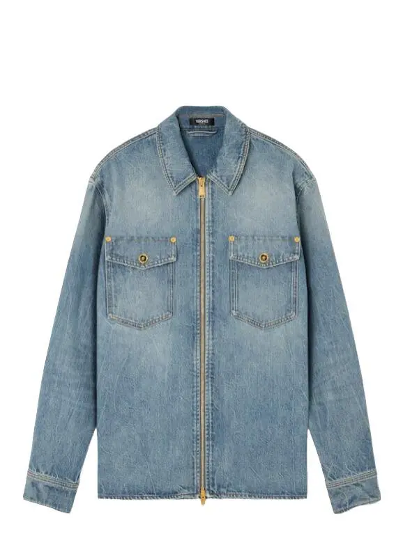 Versace Denim Zipped Overshirt - Blue