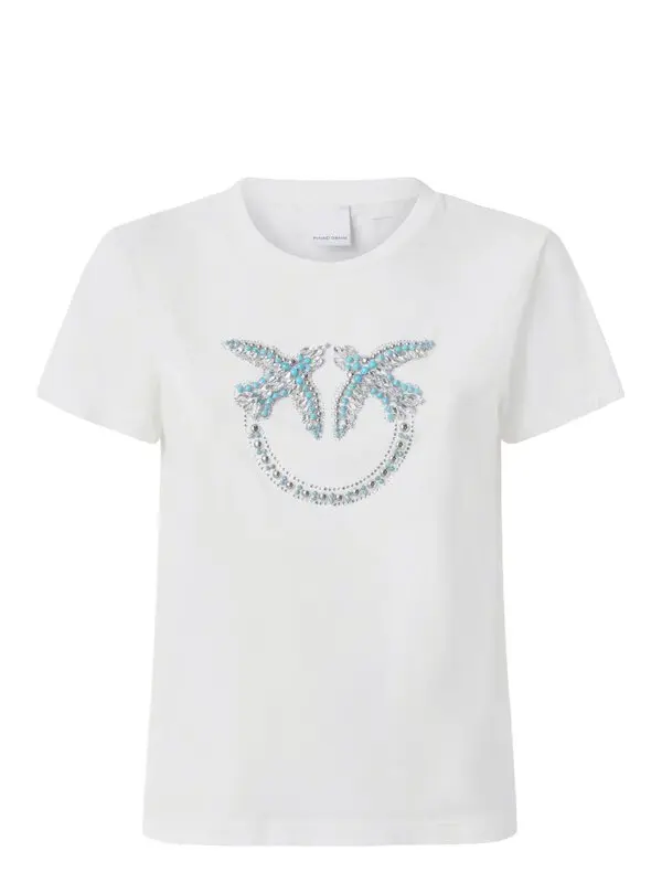 Pinko Embellished Love Birds Logo T-shirt - White