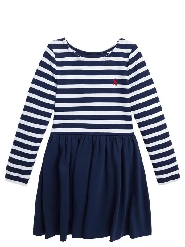 Polo Ralph Lauren Long Sleeve Striped Dress With Pony Motif - Black