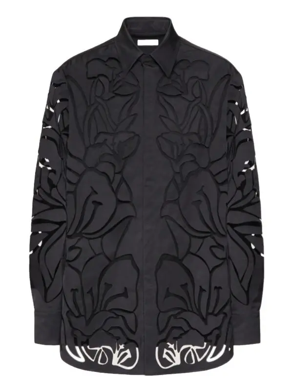 Valentino Garavani Floral Cut-out Button-up Shirt Jacket - Black