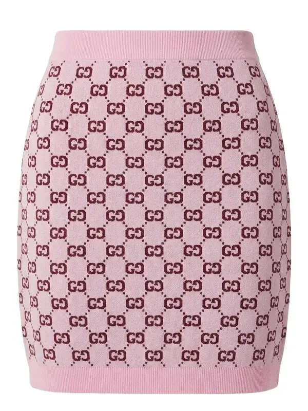 Gucci Monogrammed Intarsia Knit Mini Skirt - Pink And Multicolour