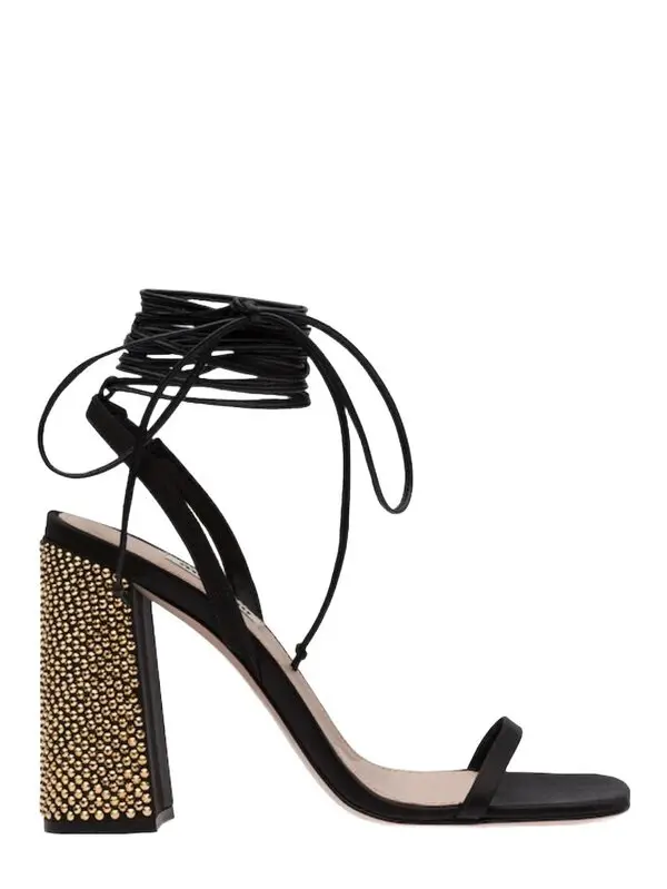 Miu Miu Embellished Ankle Tie Sandals - Black