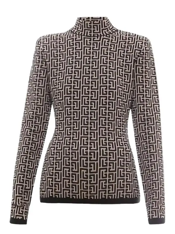 Balmain Monogram Jacquard Slim Cut Knitted Jumper - Black