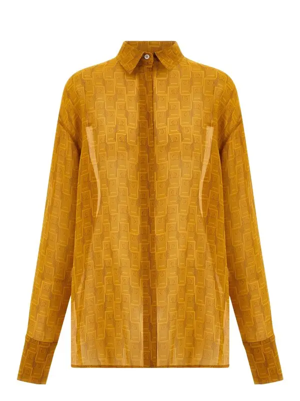FERRAGAMO Gancini Jacquard Semi-sheer Shirt - Ochre