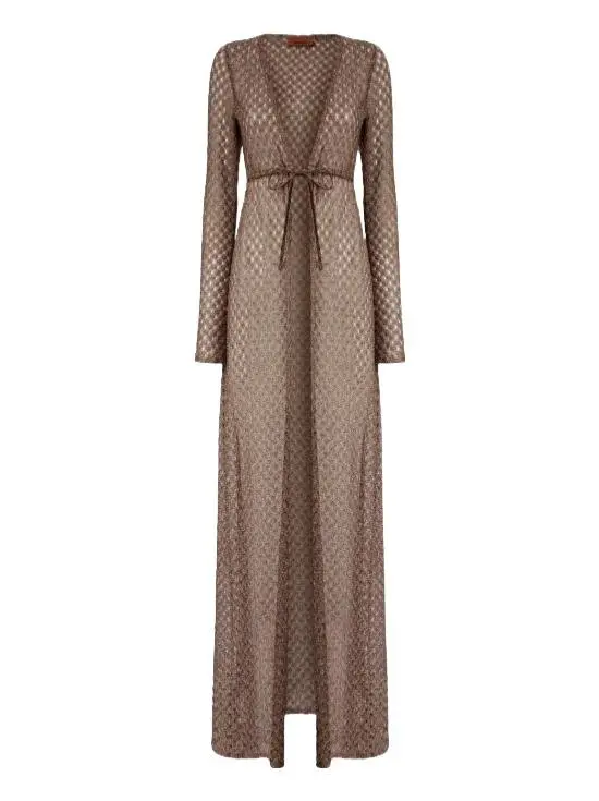 Missoni Spiderweb Motif Lamé Long Cardigan - Brown