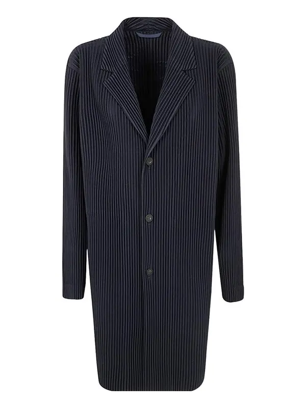 Issey Miyake Homme Plissé Single-breasted Pleated Coat - Navy Blue