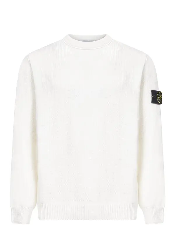 Stone Island Crewneck Sweatshirt With Logo Patch - Ivory