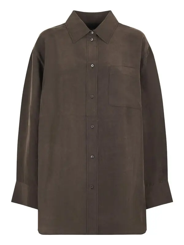Soeur Lapel Collar Long Sleeve Shirt - Brown