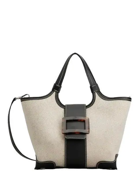 ROGER VIVIER Belle Vivier Mini Shopping Bag With Resin Buckle - Natural Color, Black