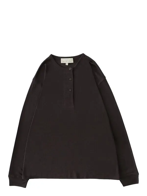 Studio Nicholson Long Sleeve T-shirt With Half-button Closure - Black