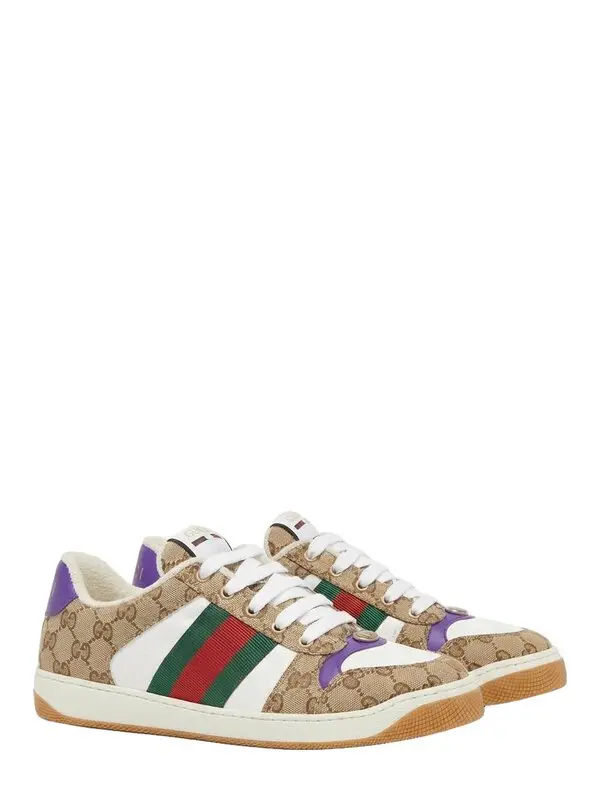Gucci Screener Sneakers With Double G Detail - Beige And Dark Brown